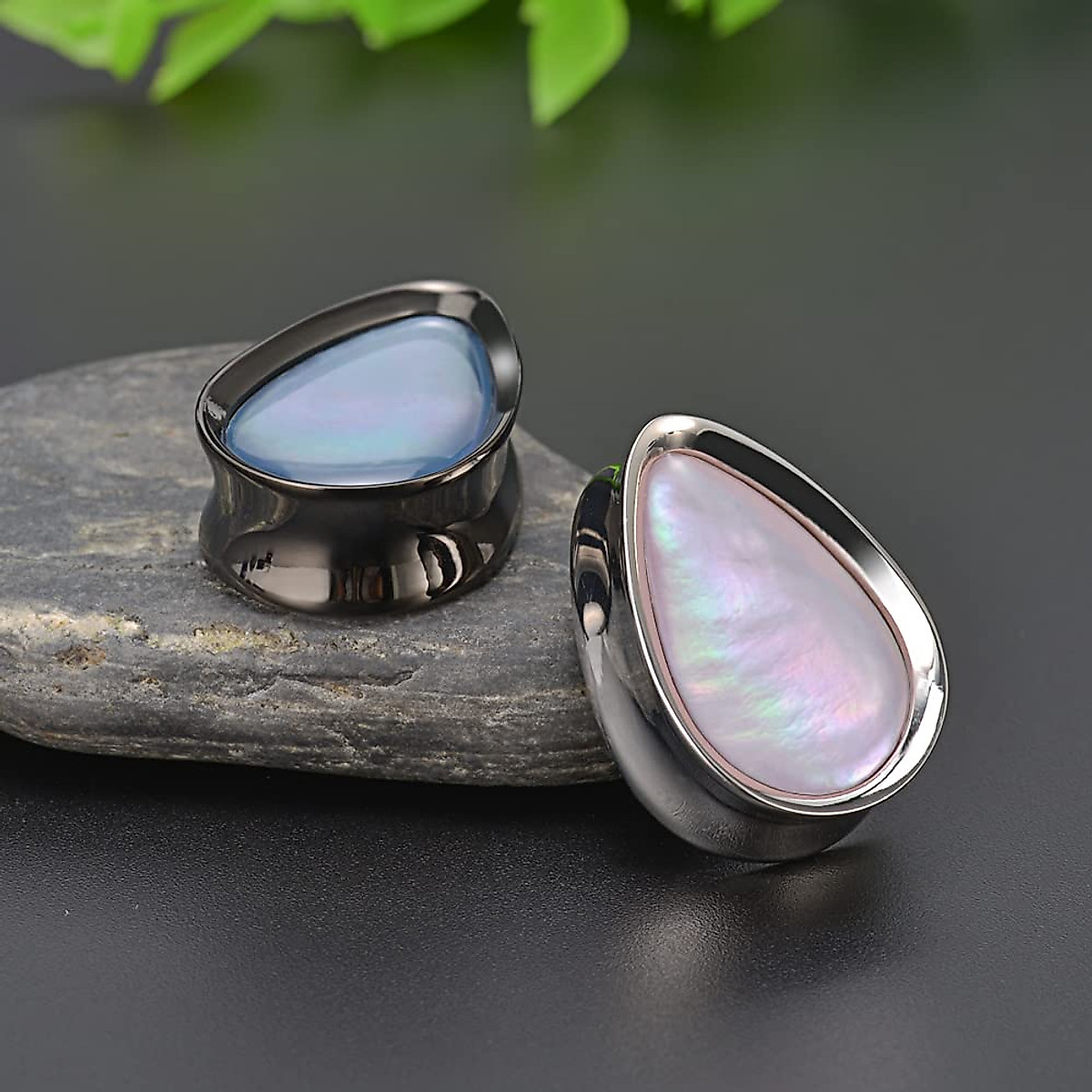 COOEAR Stainless Steel Ear Gauges Tear Drop Tunnels and Plugs Flesh SeaShell Stretchers 1 Pair Elegant Earrings 0g to 1".