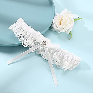EVAZEN Bride Wedding Garter White Lace Floral Garters Bowknot Stretch Leg Garter Set Bridal Accessories for Women