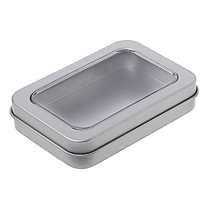 HELYZQ Clear Window Top Metal Tin Can Box Silver Blank Storage Case Crafts Survival Kit
