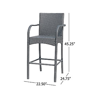 GDF Studio Dora Outdoor Wicker Barstool Chair (Set of 2), Gray