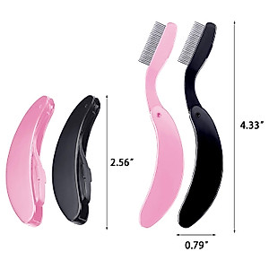 TecUnite Folding Eyelash Comb, Stainless Eyebrow Comb Eyelash and Brow Makeup Brush (3 Black and 3 Pink)