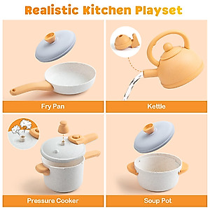 EFOSHM Pretend Play Kitchen Accessories Set, 44PCS Kids Kitchen Playset Cookware Toys with Play Pots and Pans, Gas Stove with Sound & Light,Cooking Utensils Play Food Kitchen Toys Gift for Girls Boys