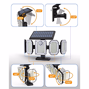 OTDLIGHT Solar Outdoor Lights, 300LED 2700LM 5 Heads Solar Powered Motion Sensor LED Security Light with Remote Control, IP65 Waterproof Floodlight, 360°Beam Angle Wall Lights for Garden Driveway