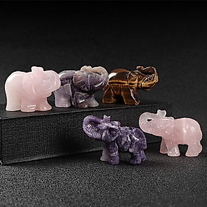 Artistone 2 Inch Yellow Tiger Eye Crystal Elephant Hand Carved Natural Stone Processed Crystal Gem Elephant Statue Animal Collectibles Home Decor Desk Accessories with Gift Box