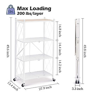 APEXCHASER 4-Shelf Foldable Storage Shelves with Wheels, Freestanding Metal Wire Shelf Rack, No Assembly Storage Shelves for Office, School, Kitchen,Garage