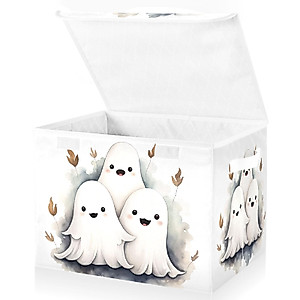 senya Halloween Baskets Collapsible Storage Bins with Lids, Cute Little Ghosts Storage Boxes Clothes Baskets for Organizing, B06D22020