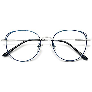 SOJOS Cat Eye Blue Light Blocking Glasses for Woman Hipster Metal Frame Womens Eyeglasses She Young SJ5027, Blue&Silver Frame/Anti-Blue Light Lens