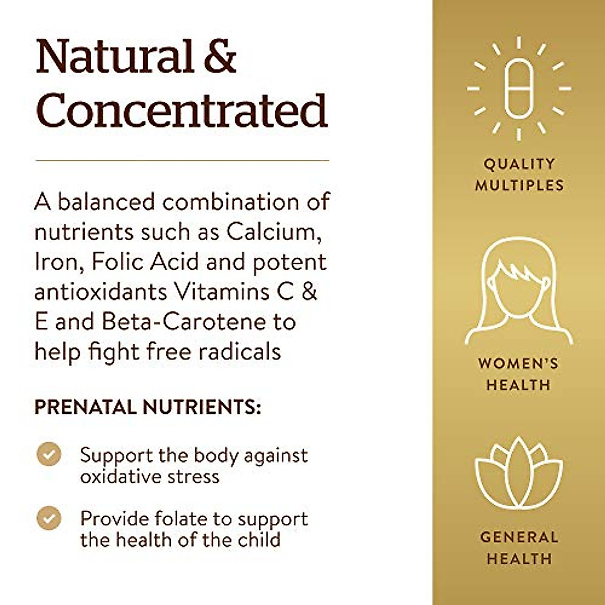 Solgar Prenatal Nutrients, 120 Tablets - Multivitamin & Mineral Formula for Pregnant & Lactating Women - Contains Zinc, Calcium Iron, Folic Acid, Vitamins C & E - Vegan, Gluten Free - 30 Servings