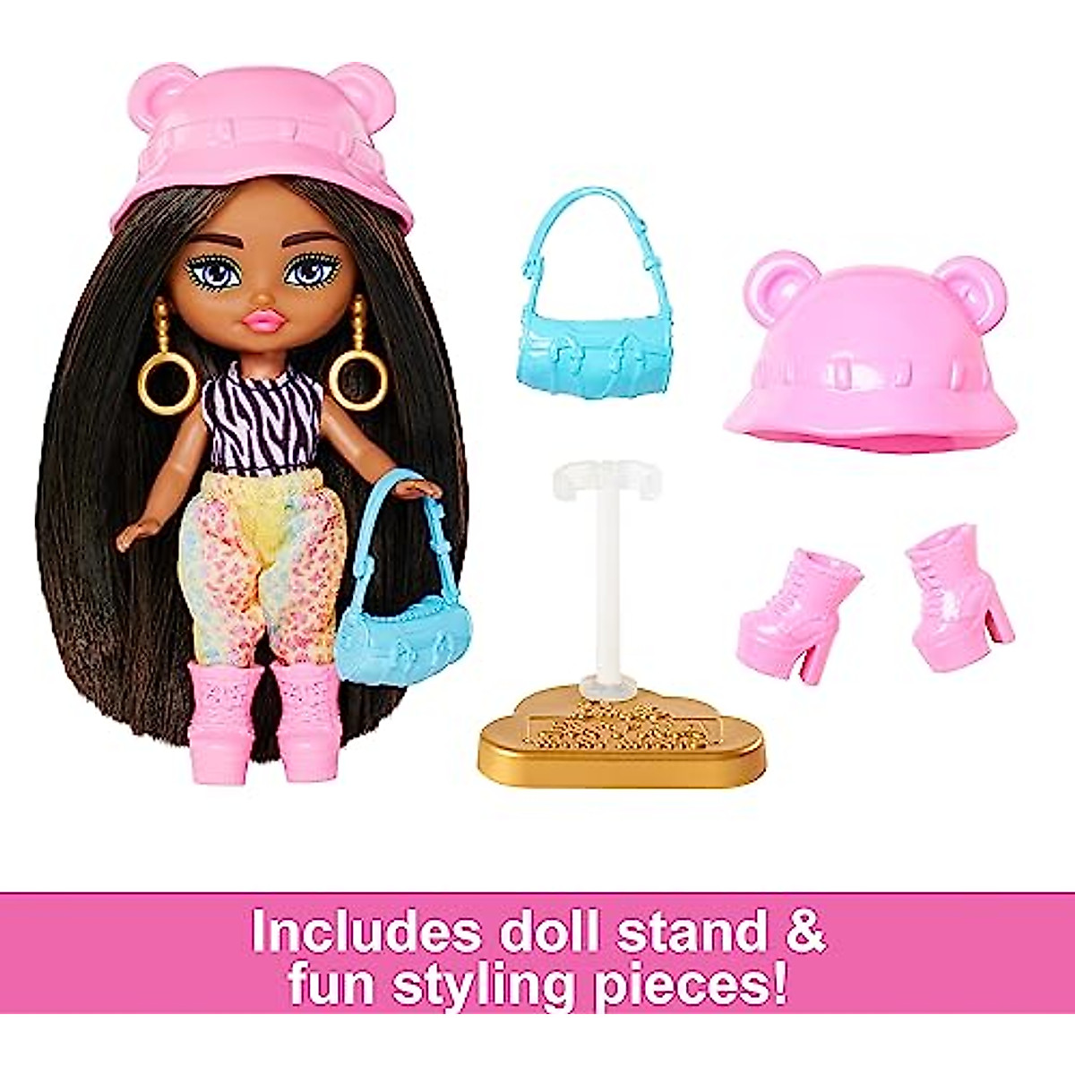 Barbie Extra Mini Minis Travel Doll with Safari Fashion, Animal Print Outfit and Styling Accessories, Barbie Extra Fly Small Doll