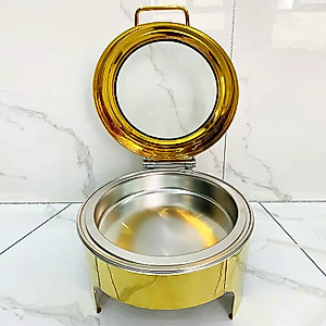 HONHPD 1 Pcs 6.8QT Round Chafing Dish Buffet Set,Gold Stainless Steel Buffet Servers and Warmers ...