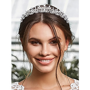 SWEETV Silver Tiara Crown for Women,Princess Tiaras for Girls,Crystal Retro Hair Accessories for Wedding Birthday Prom Pageant Quinceanera