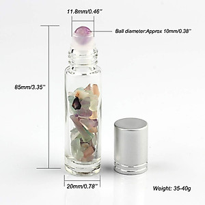 Natural Gemstones 10ML Essential Oil Roller Bottles Clear Glass Roll-on Bottles Gemstone Perfume Sample Vials with Crystal Stone Roller Balls & Healing Crystal Chips Inside 10PACK
