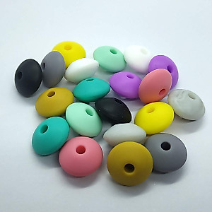 Arakierst 100pcs Silicone Abacus Pearl Focal Beads for Pen 12mm Silicone Flat Spacer Beads for Keychain Making DIY Jewelry Woman Lanyard Craft