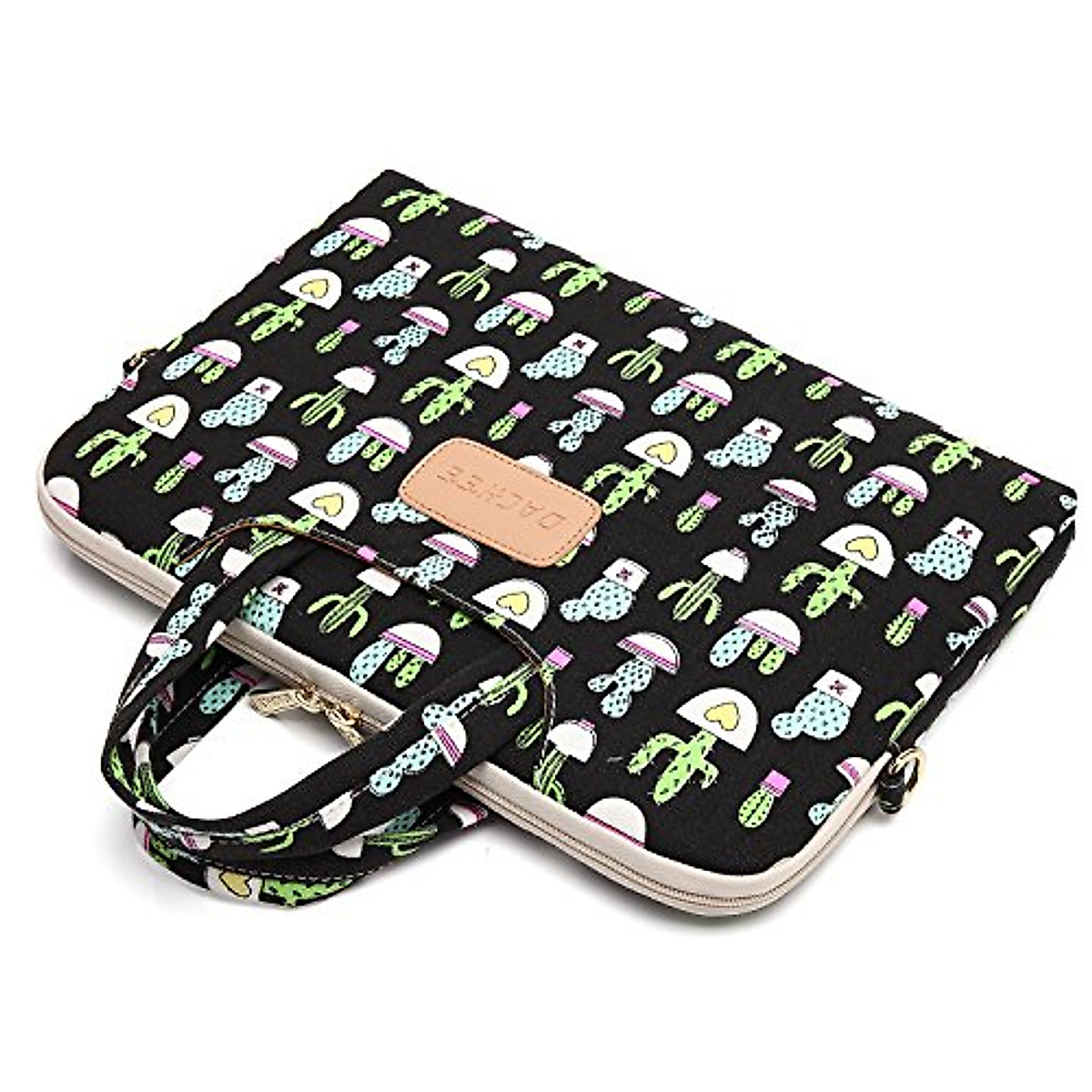 DACHEE Black Cactus Patten Canvas Laptop Shoulder Messenger Bag Case Sleeve for 14 Inch 15 Inch Laptop 15 Case Laptop Briefcase 15.6 Inch