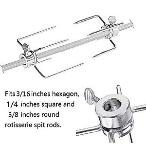 N & N 304 Stainless Steel Rotisserie Meat Forks(1-Pair) - Fits 3/16-Inches Hexagon, 1/4-Inches Square & 3/8-Inches Round Rotisserie Spit Rods