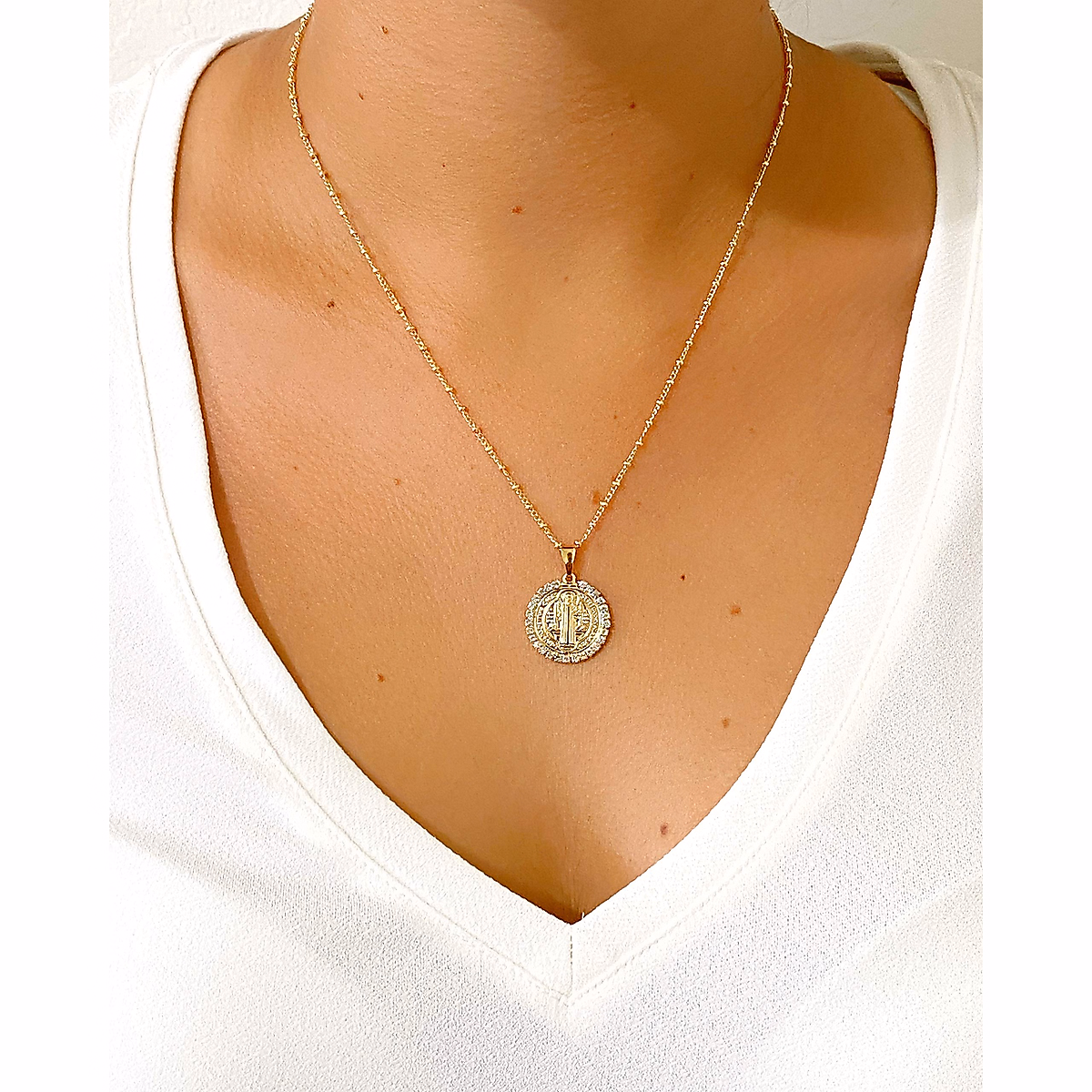 18K Gold Plated Saint Benedict Pendant Necklace for Women Religious Jewelry