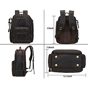 UBANT Leather Backpack for Men, 15.6 inch Laptop Backpack Vintage Full Grain Leather School College Bookbag Large Capacity Business Office Work Bag Casual Camping Travel Weekend Daypack