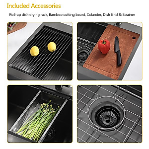 33 Inch Black Drop in Farmhouse Sink, Luckyhorse 33x22x10 Inch 16 Gauge Black Stainless Steel Topmount Workstation Apron Front Kitchen Sink with Accessories LH010S