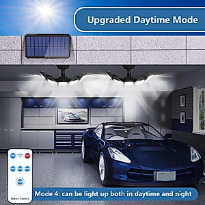 Solar Motion Lights Outdoor Indoor: LED Flood Light with 5 Heads Outside Security Lights Waterproof Solar Powered Light with 4 Lighting Mode - Solar Lighting for Inside House with Remote & Cord