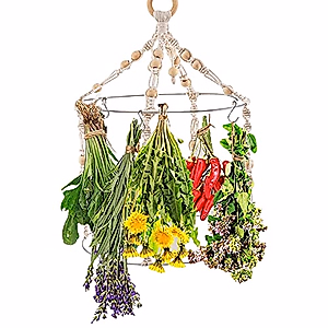 Gecorid Boho Drying Rack | Macrame Flower Drying Rack with 15 Hooks - Kitchen Decor Dryer Hangers for Drying Air Plants Spices Flowers