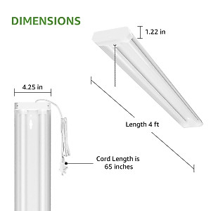 Lepro 4ft Linkable LED Shop Lights, 42W 4200lm Garage Ceiling Light Fixture, 5000K Daylight White, 250W Equivalent Surface Flush Mount or Hanging Workshop Bench Light with Plug and Pull Chain, 6 Packs