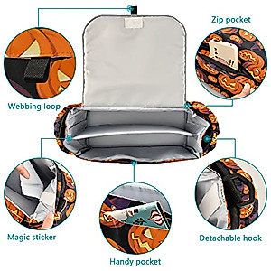 Hat Halloween Pumpkins Stroller Organizer with Cup Holder Universal Stroller Organizer Bag Detachable Shoulder Strap Stroller Accessories for Diaper Snacks Toys Keys Fit All Baby Stroller