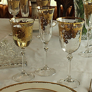 Lorren Home Trends Royal-Water Set of 4 Embellished 24K Gold Crystal Red Wine Goblets-Made in Italy, 4 Count (Pack of 1), Clear