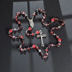 SALOMOCA Rosary 8mm Crystal Glass Beads Catholic Guadalupe Medal Red Beads Rosary Necklaces Perfect for Women Jewelry Christian Gifts in Customized Velvet Bag