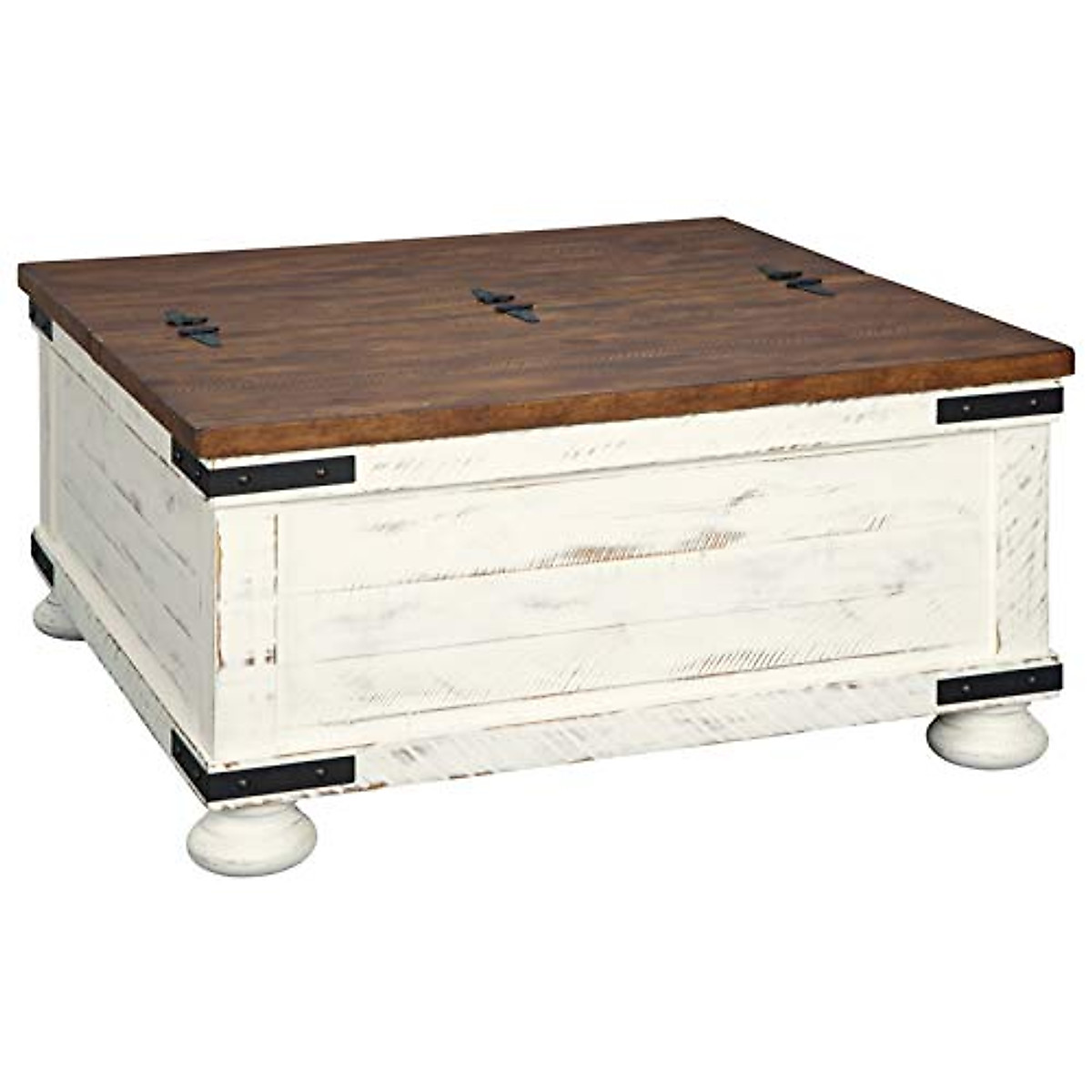 Signature Design by Ashley Wystfield Farmhouse Square Storage Coffee Table with Hinged Lift Top, Distressed White