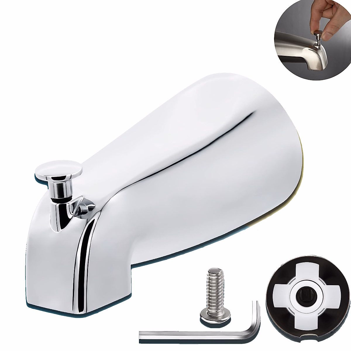 Slip Fit Tub Spout with Pull-Up Diverter for 1/2 inch Copper Tube,5.4 INCHES in Length,Easy to Install,Chrome (Not Applicable to Threaded Pipes) Thickened and Elongated Design 300 Grams