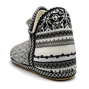 GPOS Women's Cashmere Knit House Slipper Booties Cotton Quilted Warm Indoor Ankle Boots Grey