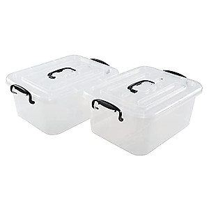 Buyitt 2-Pack Plastic Storage Box with Lid, 8 Quart Clear Storage Bin