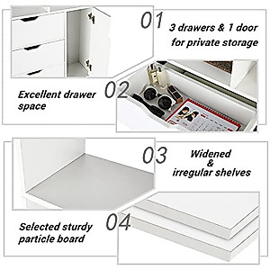 SEJOV Stylish White Bookshelf, 71" Tall Bookshelf with Doors and 3 Drawers, Wood Bookshelf with 4-Tier Open Shelves, for Bedroom Living Room Entrance Hallway Home Office