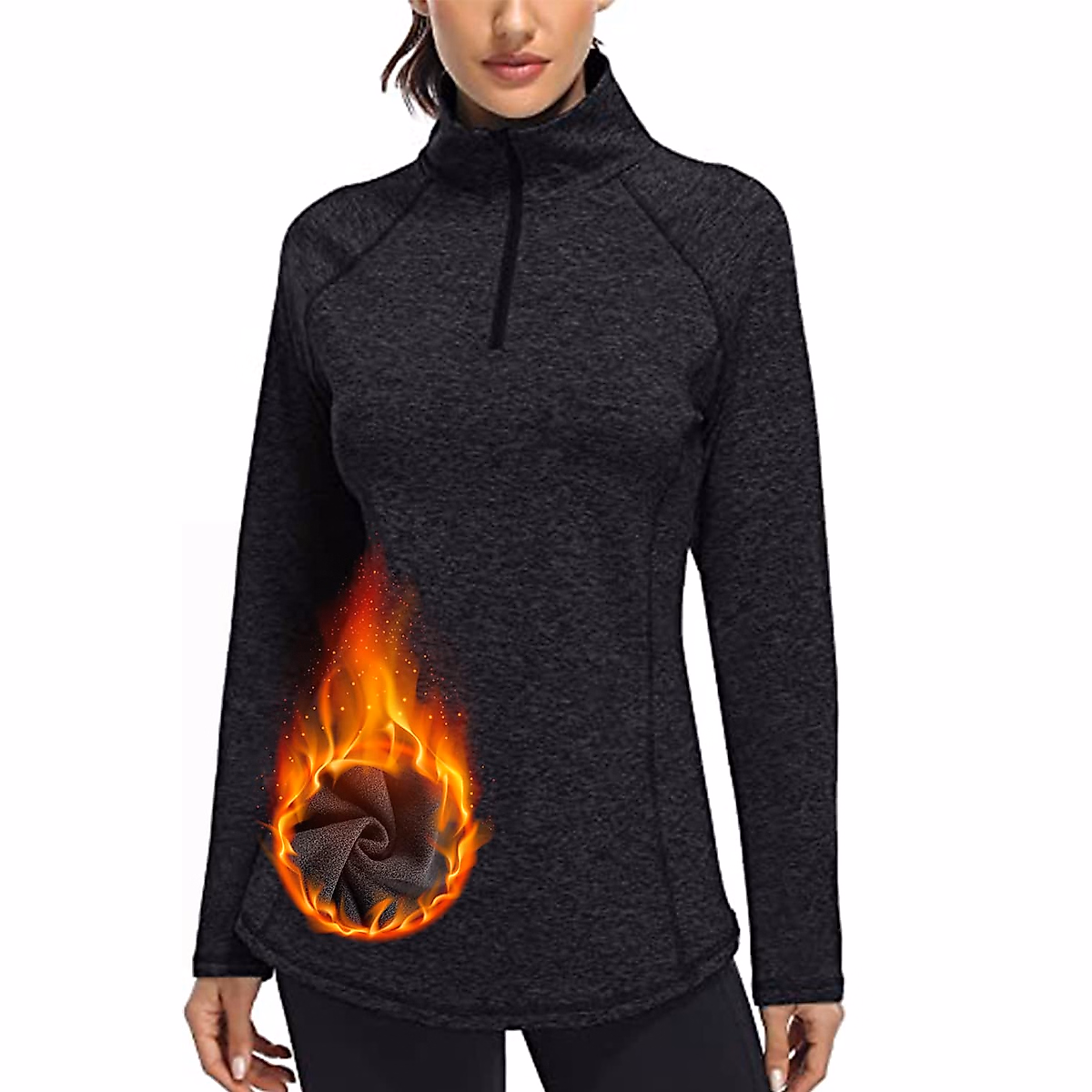 Miusey Long Sleeve Workout Tops for Women to Wear with Leggings,Ladies Hiking T-Shirt with Zipper Classy Plain Quick Drying Polo Pullover Stretch Athletic Pilates Cycling Tee Black2 M
