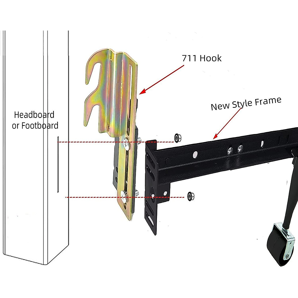 2Pcs 711 Bolt on to Hook on Bed Frame Conversion Brackets with Hardware Hook, Headboard Hook Set,Hook on Bed Frame Brackets Adapter,Hook on Bed Rail