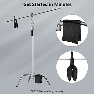 Photography C Stand with Boom Arm: 100% Stainless Steel - Takerers BS11 Heavy Duty Max Height 10.5ft/131inch Light Stands (2 Pack) with 4.2ft/50inch Holding Arm, 2 Grip Head, 2 Sandbag
