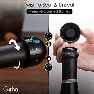 GOCHA Gadgets | Vacuum Wine Stopper | Champagne Stoppers With Vacuum Built-in | 1.5 inch Silicone Twist Top Wine Stopper | Reusable, Leak Proof (2 Wine + 2 Champagne Cork Stopper) | (Pack of 4)