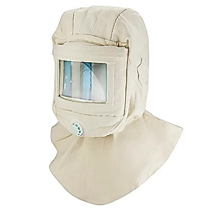 QWORK Sand Blasting Hood Cap, Shawl Sandblaster Protective Gear Mask, Anti Dust/Wind Sandblasting Tool Mask, Heat / Cut / Scratch Resistant Neck Protector, White