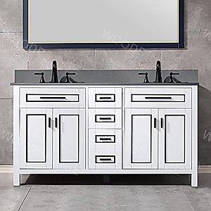 Woodbridge Milan-6021D-WH+DGVT6122D-4 Milan W D Bath White with Engineered Marble Vanity top in Dark Grey Basin with 4" cc Faucet Holes, 61“ x 22