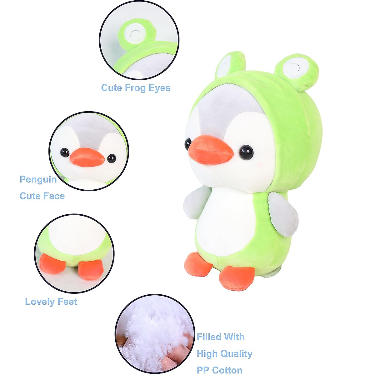 CASAGOOD Duck/Penguin Stuffed Animal in Frog Costume Adorable Plushies Wearing Green Frog Outfit Plush Toys Great for Kids and Lovers,Stuffed Penguin Animals 10 Inch