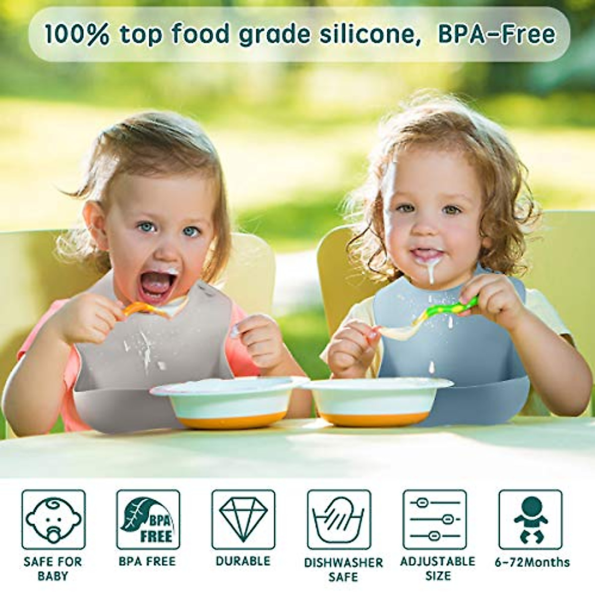 Silicone Baby Bibs for Girls and Boys, Waterproof Feeding Bibs for Babies (6-72months) Blue