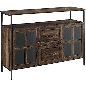 Walker Edison Furniture AZU48RAD3DDW Industrial 3-Door Buffet Sideboard for Kitchen-Dining Room, 48, Dark Walnut