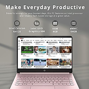 2021 HP Stream 14" HD SVA Laptop Computer, Intel Celeron N4000 Processor, 4GB RAM, 64GB eMMC flash memory, Intel UHD Graphics 600, 1-Year Office, Bluetooth, Win 10S, Rose Pink, 128GB SnowBell USB Card