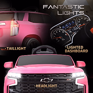 Blitzshark 12V Kids Ride on Car Compatible for Chevrolet Tahoe Battery Powered Electric Vehicle for Kids, with 7AH Big Battery, 2.4G Remote Control, Spring Suspension, Bright Lights, Music, Pink