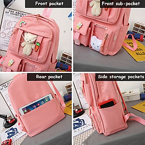 YGYCF Kawaii Backpack 5Pcs Set for Student with Cute Bear Accessories - School Bags for Teen Girls Back to School Supplies Essentials Aesthetic Bookbag, A Pink