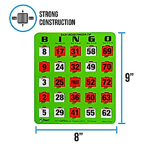 Regal Games - Shutter Slide Bingo Cards Only - 8” x 9” - 5-Ply Green Cardstock - Easy to Read - No Duplicates - Red Sliding Windows - 50-Pack - Perfect for Large Groups, Bulk Purchasing