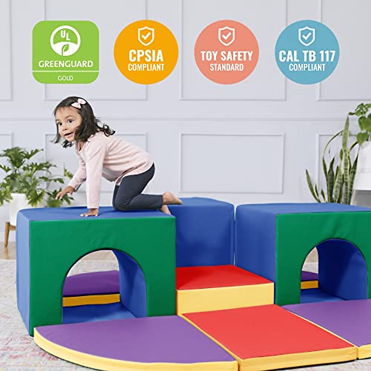 ECR4Kids SoftZone Triple Tunnel Maze, Toddler Playset, Assorted, 9-Piece