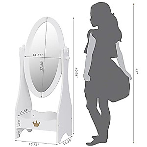 UTEX Kids Full Length Mirror, Kids Free-Standing Dressing Mirror with Adjustable Viewed, Wooden Mirror with Storage for 3-7 Years Old, White