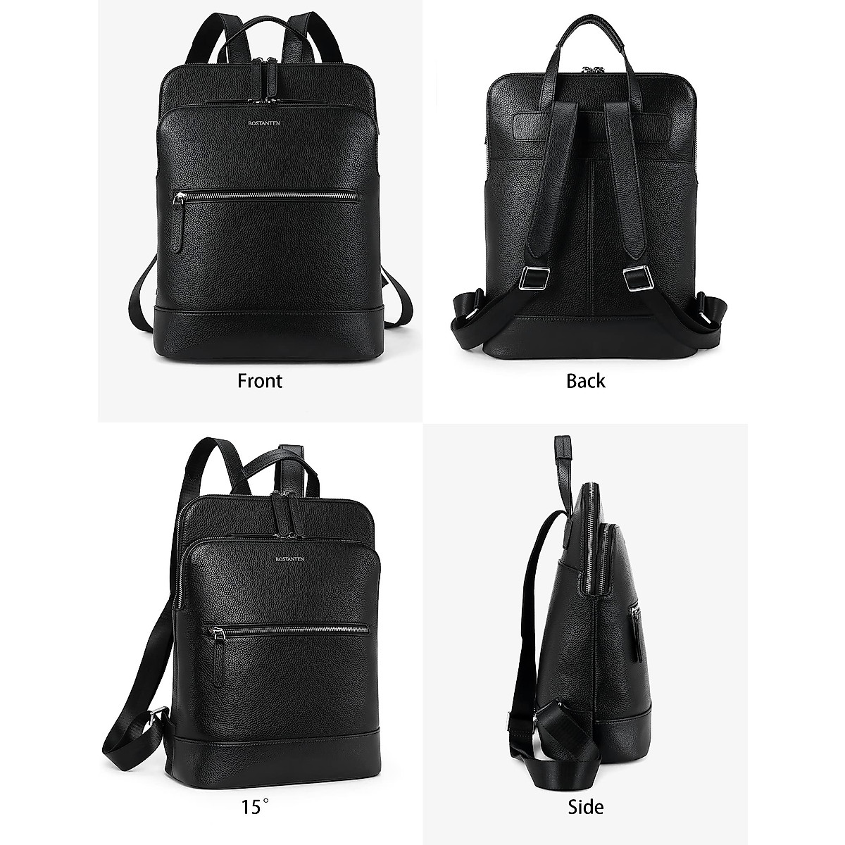 BOSTANTEN Laptop Backpack for Women 15.6 inch Computer Genuine Leather Backpack Purses College Travel Daypack Large Satchel Black