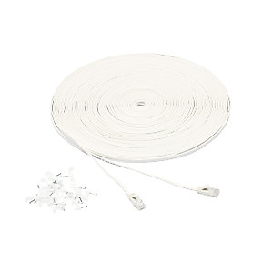 Amazon Basics RJ45 Cat 6 Ethernet Patch Cable, Flat, 250MHz, Snagless, Includes 25 Nails, 100 Foot, White With Printer